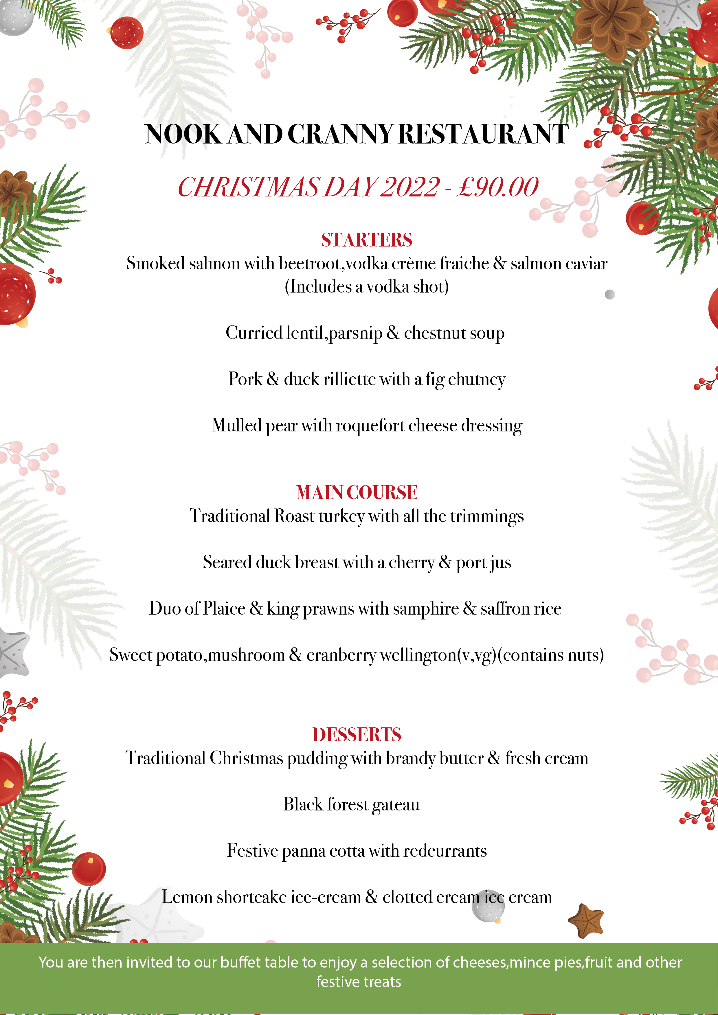 Christmas Menu - Nook and Cranny